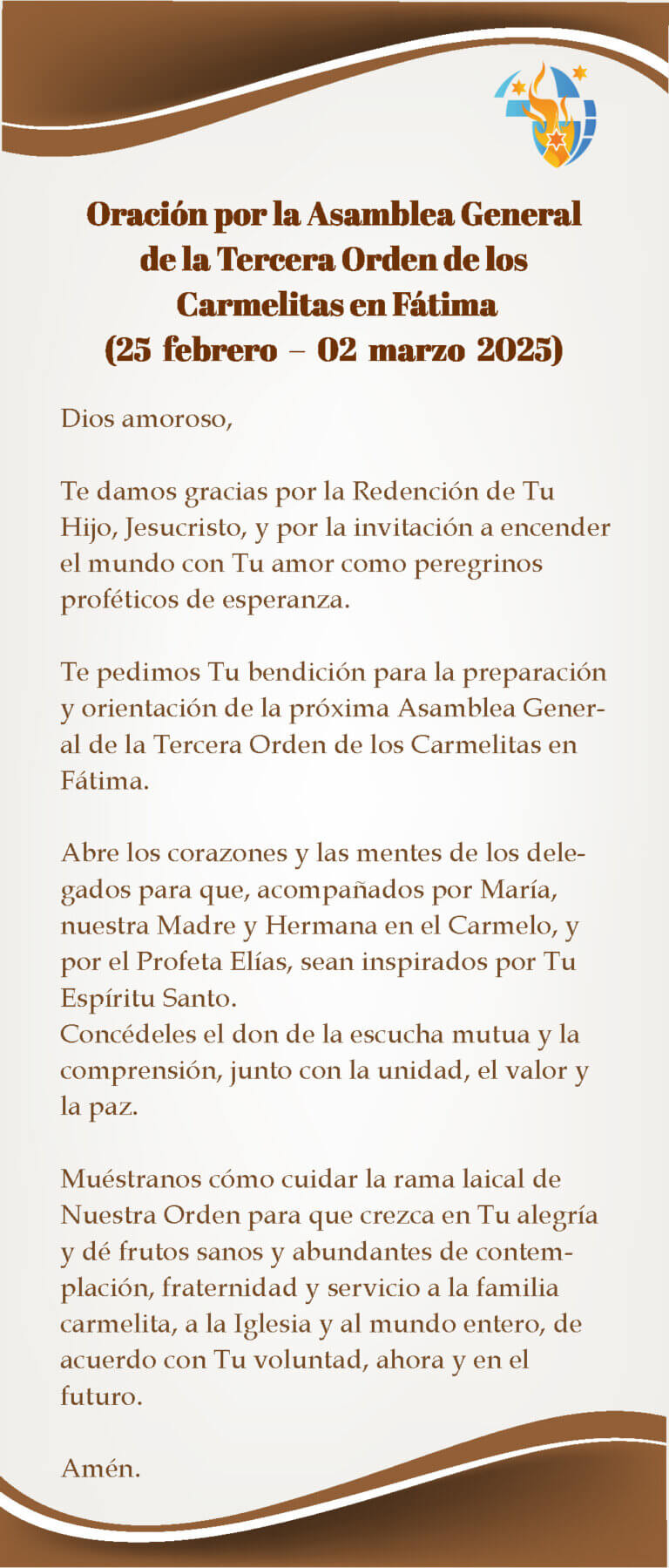 Prayer for the General Assembly of the Third Order Carmelites in Fatima ...